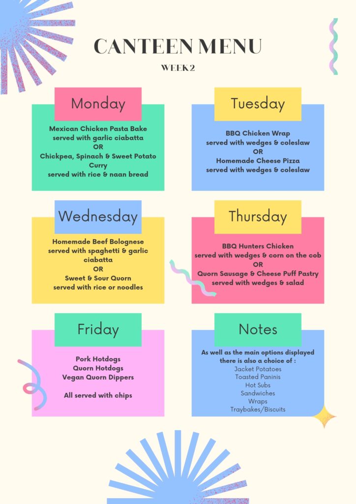 Weekly Menu - 3 week rolling menu commencing on 2nd September 2024 ...